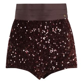 Elisabetta Franchi Merlot Pailletten Shorts mit Knopftaschen - - Shorts - Damen - Rot - L