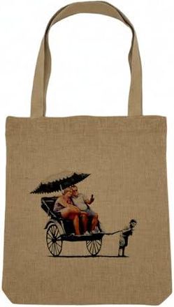 Fabulous Sac Shopping Tote Bag Aspect Lin - Banksy Rickshaw Kid Pousse Pousse Street Art - Sac de Courses Toile Epaisse 360g Beige Naturel Cabas Port&eacute; Epaule S