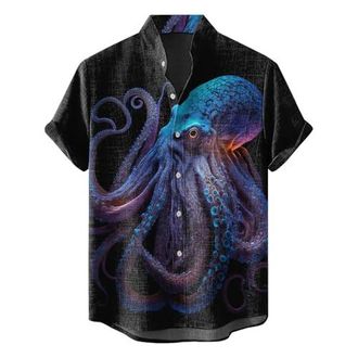 Generic Chemise boutonn&eacute;e amusante pour homme, chemise de plage tendance, col montant, chemise &agrave; bouton-pression, grande taille, haut d&eacute;t&eacute; respirant, d&eacute;contra