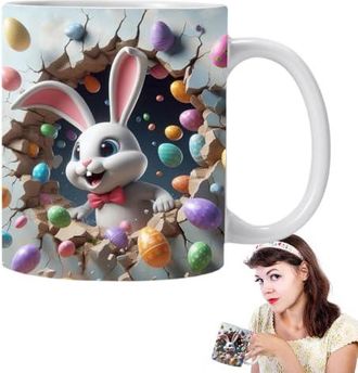 Generic Tasses &agrave; caf&eacute; de P&acirc;ques, tasse &agrave; caf&eacute; en c&eacute;ramique avec joli lapin de dessin anim&eacute; - Tasse amusante pour f&ecirc;te de P&acirc;ques, tasses portables pour cacao c
