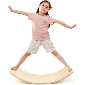 Costway 90 x 30cm / 90 x 40cm Balance Board mit Filz/ohne Filz, Balancierbrett aus Holz, Wackelbrett bis 220kg belastbar, Kurviges Board f&uuml;r Kinder und