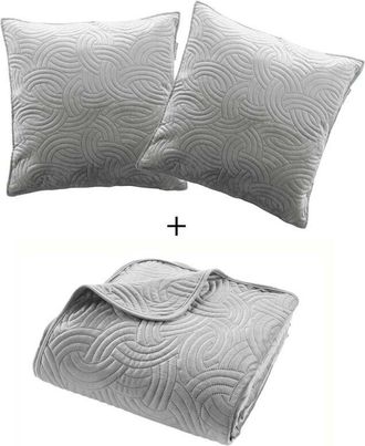 Douceur d'Int&eacute;rieur Douceur Dint&eacute;rieur - Couvre-lit 240x260 cm + 2 housses de coussin 60x60 cm - Velours uni matelass&eacute; solange Gris