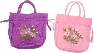 Valiclud 2 Pièces Sac à Main Brodé Vintage pour Femmes Sac Ethnique à Cordon Pochette Fleurie pour Voyage et