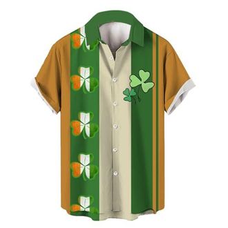 Generic DENGJIAMY Chemises de la Saint-Patrick pour hommes, grande taille, bloc de couleurs, tr&egrave;fle &agrave; manches courtes, chemise boutonn&eacute;e, haut hawa&iuml;en, v&ecirc;teme