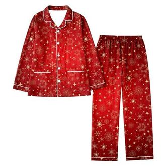 Generic Ensemble de pantalons d&eacute;contract&eacute;s &agrave; manches longues pour femme Motif flocons de neige, bordeaux, 3XL