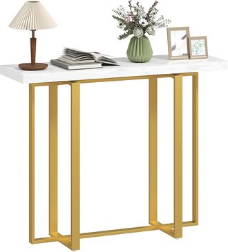 HOMCOM Konsolentisch mit Kunstmarmorplatte, 100 cm schmaler Flurtisch mit Kippschutz, Stahlgestell, moderner schlanker langer Akzent-Sofatisch f&uuml;r Flur, Wohn