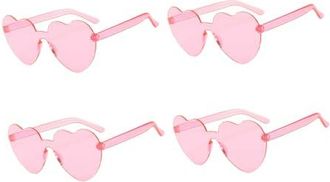 BESTONZON Lot de 4 Lunettes de Soleil de Coeur sans Monture, Couleur Transparente Fruit&eacute;e Rose, Protection Uv, Accessoires Mode pour Plage, Shopping et Enterrem