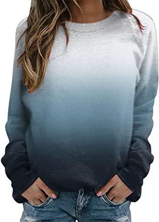 Generic Sweat-shirt tendance à imprimé dégradé pour femme - Pull à manches longues - Bleu - Taille L