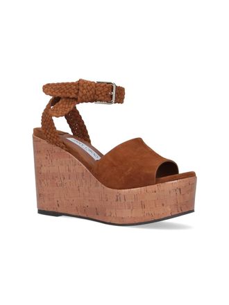Jimmy Choo London Womens Cork Platform Wedge Sandal Brown Goat Leather