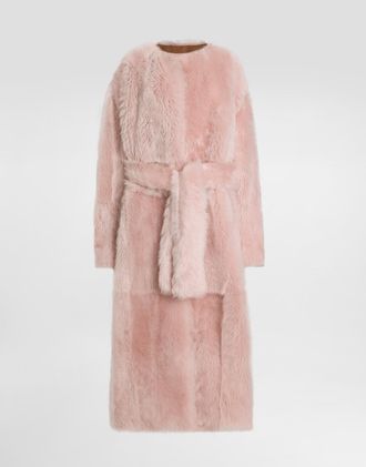 Dolce & Gabbana Lamb Fur Long Coat - Frau M&auml;ntel Und Jacken Rosa 42