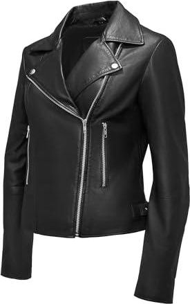 Gusti Ova Veste de motard en cuir v&eacute;ritable pour femme Noir Taille XS