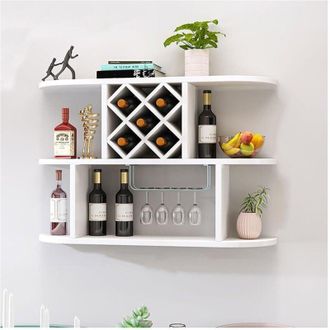 Trade Shop étagères Murales Multifonctions Titulaires De Coupe En Bois Tablette De Rangement De Bouteille De Vin