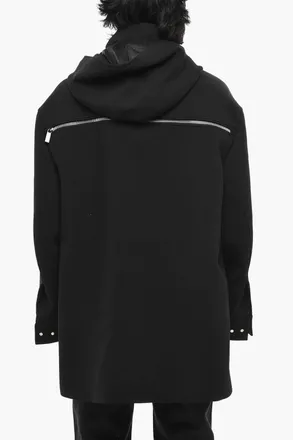 Off-white Wollparka mit Taillenzug und Kapuze Off-White