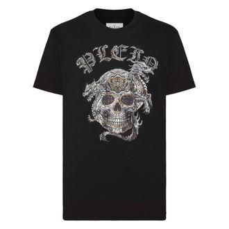Philipp Plein Homme, Tops, Noir, Taille: S T-shirt Round Neck SS Stones Skull