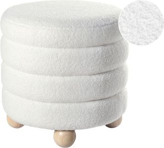 Beliani Beliani - Pouf en Bouclé Pieds en Bois de Pin Accessoire Tabouret Meuble Salon Chambre Blanc Cassé Chilly