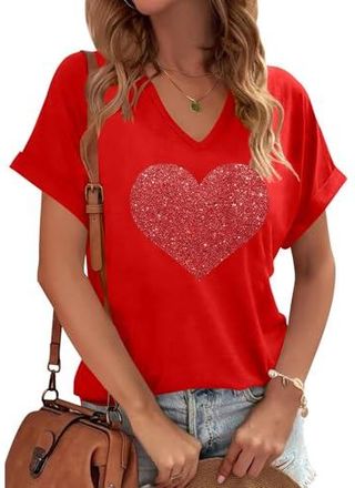 Generic T-shirt &agrave; manches courtes pour femme - T-shirt d&eacute;t&eacute; pour femme - T-shirt avec col rond - Imprim&eacute; d&eacute;contract&eacute; - Tenue arc-en-ciel - Mode - Chemise d&eacute;co