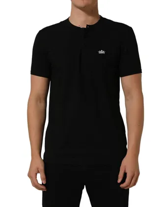 Dolce & Gabbana Black Crown Short Sleeved Henley Men T-Shirt Cotton Elastane