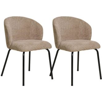 Altobuy Altobuy - dalida - Lot de 2 Chaises Incurv&eacute;es Tissu Boucl&eacute; Beige Pieds M&eacute;tal Noir