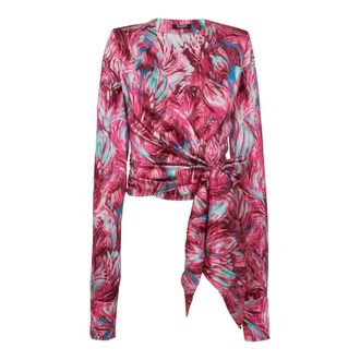 Balmain Federnmuster Satin-Wickelbluse - - Blouses & Shirts - Damen - Rosa - S