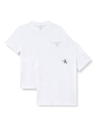 Calvin Klein Damen 2er Pack T-Shirts Kurzarm Logo Tee mit Rundhalsausschnitt, Wei&szlig; (Brilliant White), XL