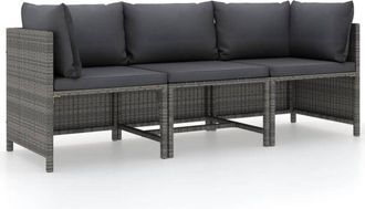 vidaXL 3-Sitzer-Gartensofa mit Kissen Grau Poly Rattan Vidaxl