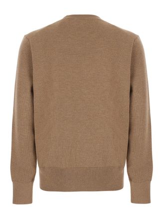 Ami Mens Crewneck Sweater Ami De Coeur Beige Wool And Cashmere Blend Tops Top