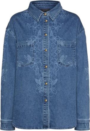 Elena Miro Femme, Blouses et Chemises, Bleu, Taille: 52 FR Chemise en jean &agrave; fleurs