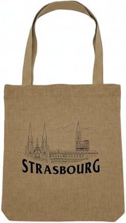 Fabulous Sac Shopping Tote Bag Aspect Lin - Strasbourg Minimalist Ville France Histoire Patrimoine - Sac de Courses Toile Epaisse 360g Beige Naturel Cabas Port