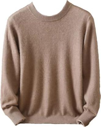 Generic Pull en tricot à manches longues pour homme 100 % cachemire de vison Couleur unie Col rond, Lighttan, L