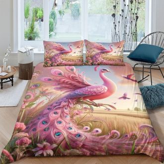 Generic Kinder Bettw&auml;sche Tier Pfau 135X200 cm Erwachsene Bettbez&uuml;ge 3Teilig Mit Rei&szlig;verschluss Und 2 Kissenbez&uuml;ge Bettwaren Mikrofaser Bettw&auml;sche-Set Jungs M