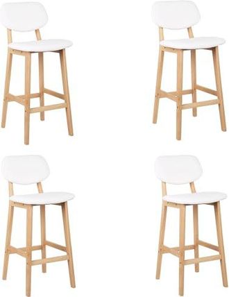 Woltu Tabourets de Bar Lot de 4,Tabouret de Cuisine Design en Cuir Artificiel et Bois, Blanc, BH51ws-4
