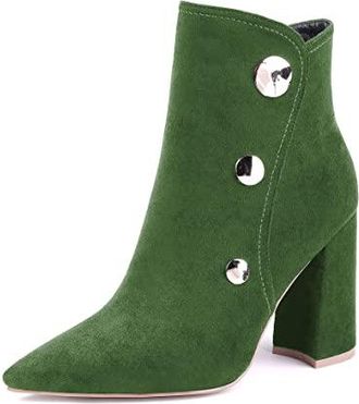 elashe Femme Bottines Talon Carr&eacute; Bottes Bout Pointu Classiche Bottines Lacets Talon Haut Bottes Automne Vvert Olive EU42