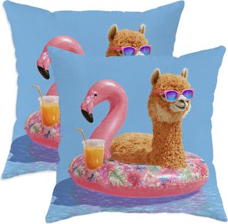 Generic Sommer-Kissenbez&uuml;ge, 2er-Set, blauer Lama, tropischer Vogel, Pool-Party, lustige, dekorative quadratische Akzente f&uuml;r Zuhause, Sofa, Bett, Couch, 30,5