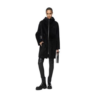 VSP Vsp, Femme, Vestes, Noir, Taille: 40 FR Manteau Cassia en peau lain&eacute;e