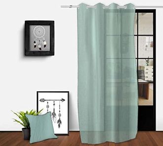 Soleil d'Ocre Spirit Voilage &agrave; Oeillets, Coton Lin, Vert Kaki, 140x250 cm