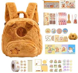 Generic Sac &Agrave; Dos En Peluche,Cartable Set De Fournitures Avec Trousse | Sac Mignon Capybara - Pour Voyage &Eacute;cole Camping Pique-Nique Sport