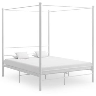 vidaXL Cadre de lit &agrave; baldaquin Blanc 160x200 cm M&eacute;tal Vidaxl
