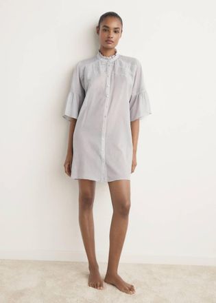 Mango Chemise de nuit coton manches courtes gris clair/pastel - Femme - S - MANGO