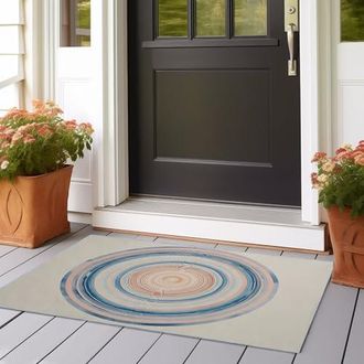 Generic Bleu Lavable en Machine Tapis Salon Art Abstrait Circulaire et holographique, 120 x 180 cm Doux Tapis de Sol Pelucheux Dessous Antid&eacute;rapant, Entree In