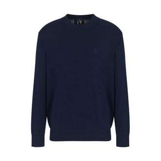 A|X Armani Exchange Pull &agrave; logo brod&eacute; - Homme - Pulls - Bleu - Taille: XS