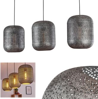 HOFSTEIN Hängeleuchte Chidu aus Metall in Grau/Silber, Hängelampe 3-flammig, 3 x E27, max. Höhe 148 cm, Pendelleuchte in Loch-Optik im Vintage/Retro-Design, oh