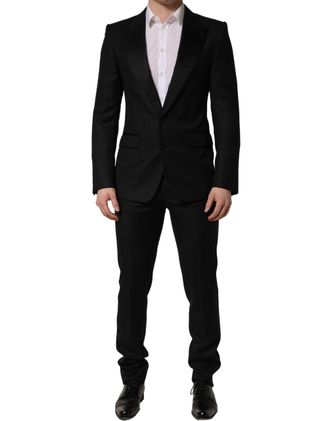 Dolce & Gabbana Black Wool Slim Fit Formal 2 Piece Men Suit