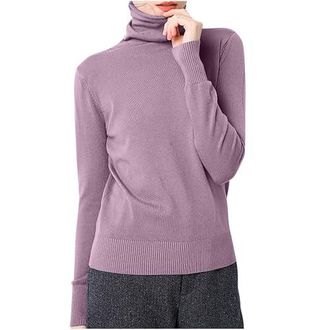 Generic Pull pour femme en tricot amincissant &agrave; manches longues tendance de couleur unie tunique hauts confortables &agrave; col roul&eacute; pull chaud d&eacute;contract&eacute; pour fe