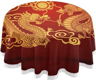 Mnsruu Tischdecke, rund, chinesischer Drache, feuerrot, 152,4 cm