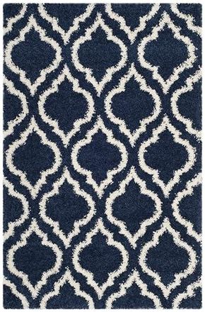 Safavieh Tapis Shaggy pour Salon, Salle à Manger, Chambre à Coucher - Collection Hudson Shag - Poils Longs - Bleu Marine et Ivoire - 122 x 183 cm