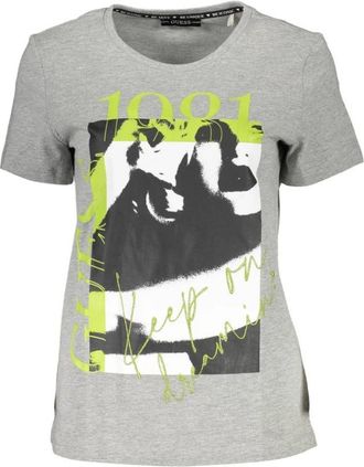 Guess Femme, Tops, Gris, Taille: 36 FR T-shirt Unisexe en Coton Gris avec Imprim&eacute; Distinctif