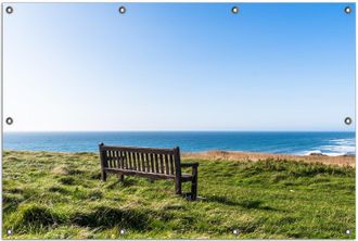 Wallario Outdoor-Poster f&uuml;r Garten oder Balkon Bank mit Aussicht, Motivbanner Gr&ouml;&szlig;e: ca. 100 x 150 cm, Outdoor-Bild