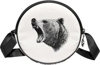 Generic Petit sac &agrave; bandouli&egrave;re rond pour femme, ours rugissant, sac &agrave; dos avec fermeture &eacute;clair, bretelles r&eacute;glables, sac &agrave; main rond d&eacute;contract&eacute; pour femmes