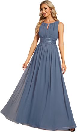Ever-pretty Kleider für Hochzeitsgäste Maxi Halterneck Lang Chiffon Abendkleid Ärmellos A-Linie Staubige Marine 46