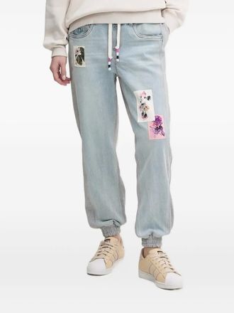 Desigual pantalon de jogging &agrave; patch fleur - Bleu